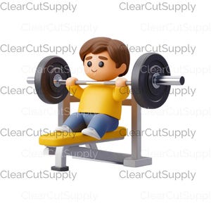 Cartoon Bench Press PNG Characters Clipart for Instant Download - Fun ...