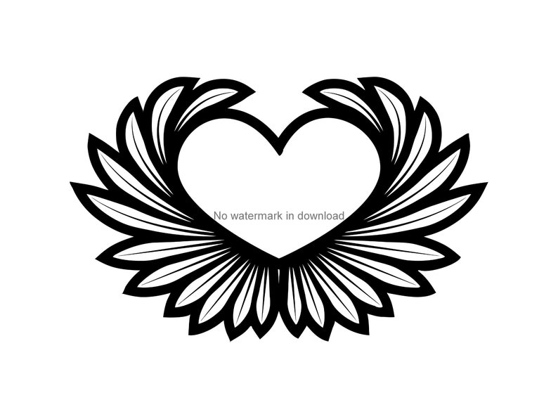 Wing Heart Svg Dxf Png Eps Wing Heart Digital Clip Art Wing - Etsy