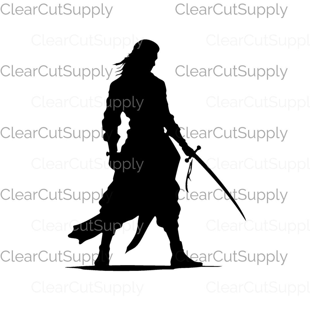 Dynamic Swordsman Silhouette Clipart for Instant Download - Sublimation ...