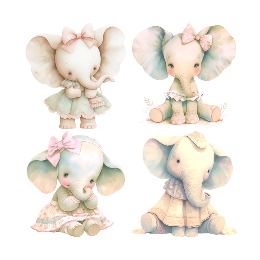 Adorable Elephant Clipart Bundle - Cute Illustrations for Kids' Themes ...