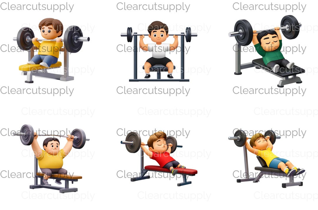 Cartoon Bench Press PNG Characters Clipart for Instant Download - Fun ...