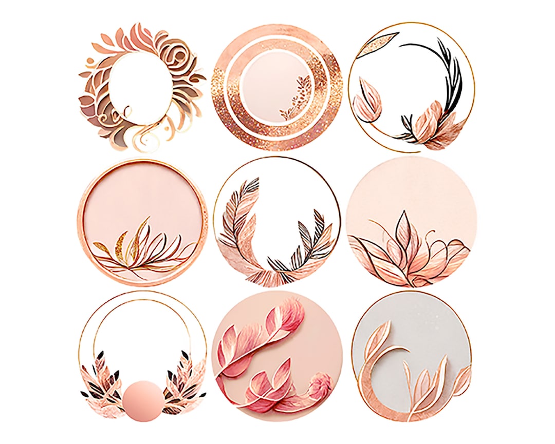 Rose Gold Circles, Commercial Use, Pink Floral Frames, Gold Glitter ...