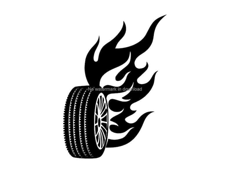 Wheels Svg on Fire Cutting Clipart Tire on Fire Svg Image | Etsy