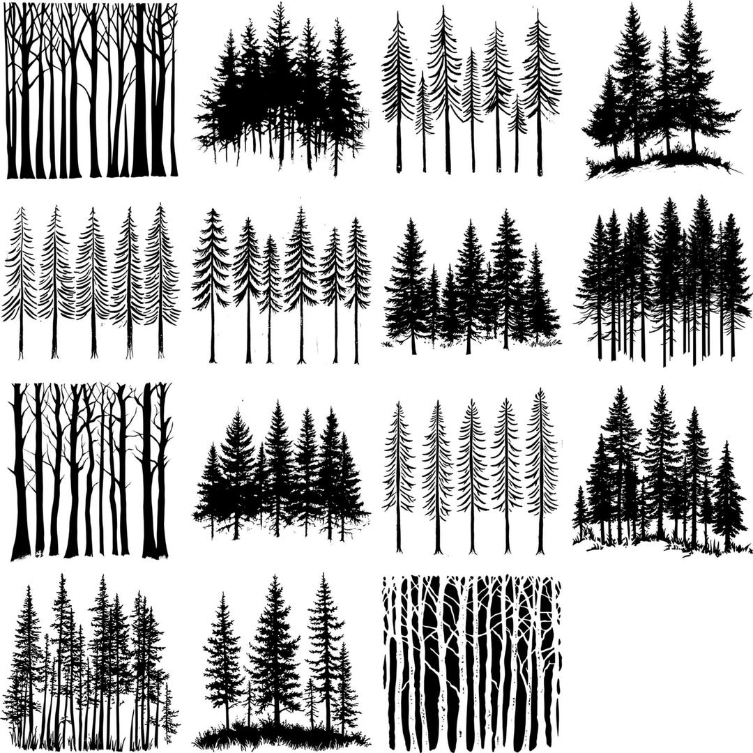 Forest Tree Clipart Collection: Black and White Illustrations (digital ...