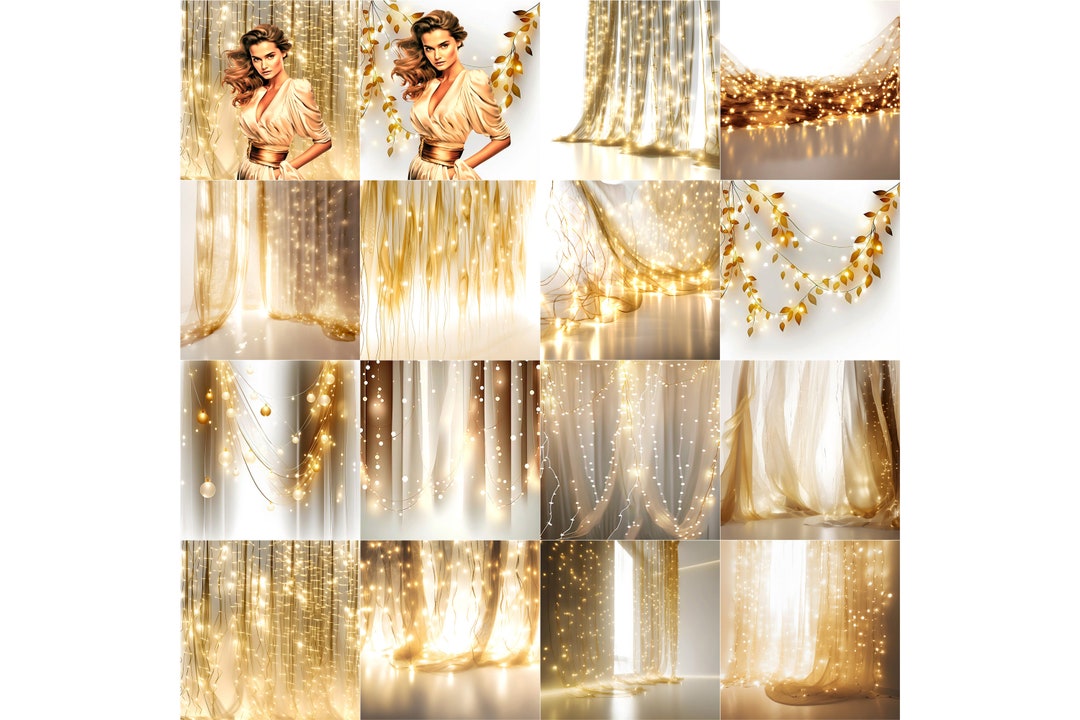 Digital Shimmering Backgrounds in Gold and White Lighted Backdrops ...