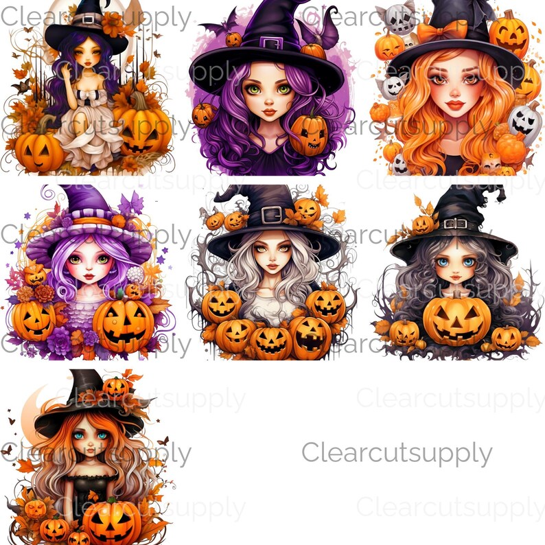 Whimsical Witches Clipart Collection - Halloween Pumpkin Illustrations ...