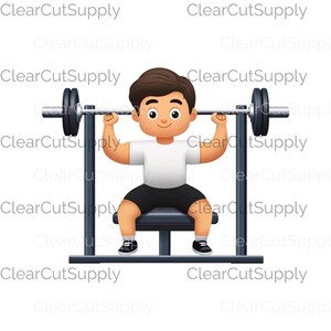 Cartoon Bench Press PNG Characters Clipart for Instant Download - Fun ...