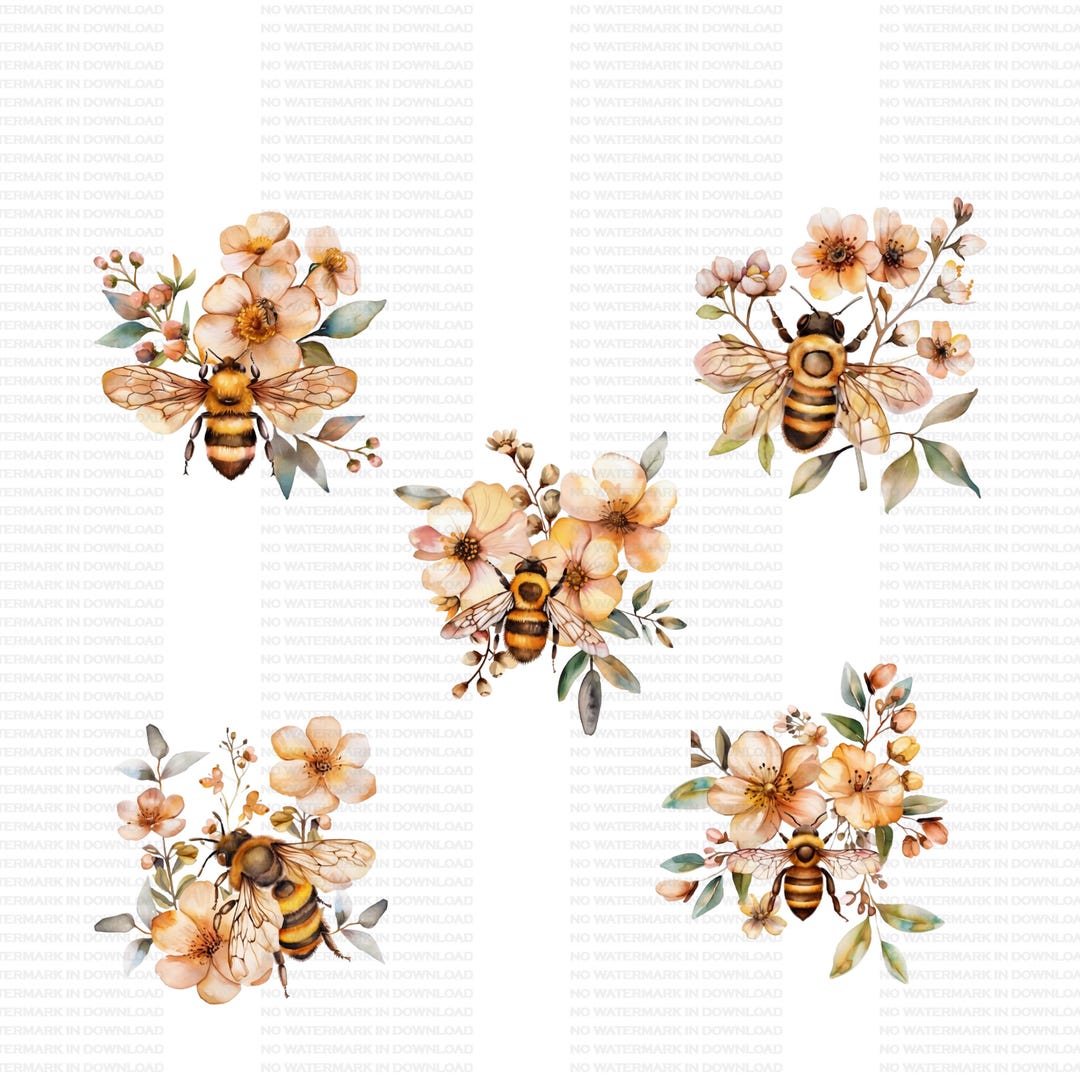 Bee and Flower Clipart: Watercolor Design (digital Download) - Etsy