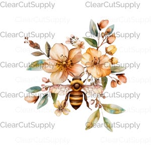 Bee and Flower Clipart: Watercolor Design (digital Download) - Etsy
