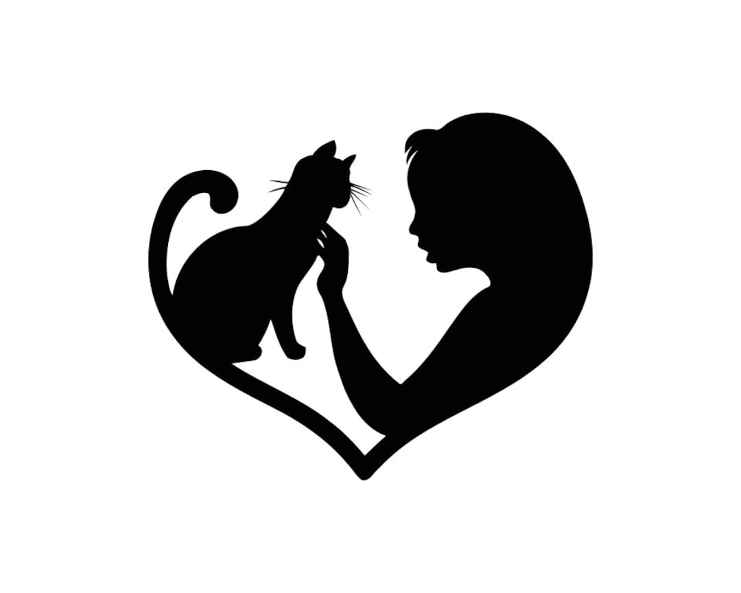 Cat Heart SVG, Cat & Girl DXF Cut File, Cat Heart PNG Design, Cat Heart ...