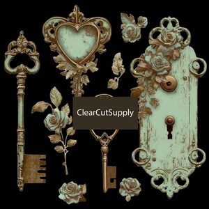 Vintage Lock and Key PNG Graphics for Scrapbooking - Etsy