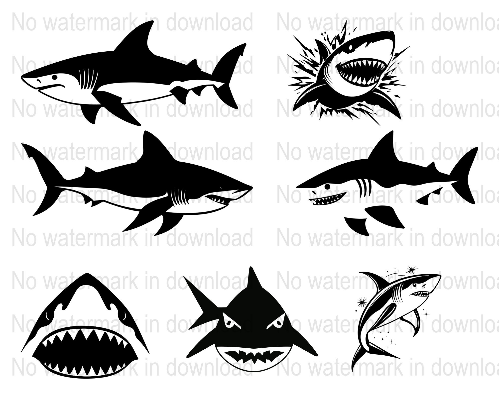 Paquete SVG de tiburón, conjunto de imágenes prediseñadas de tiburón ...