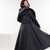 Black Leather Cape, Wool Cloak With Hood, Winter Sweater Coat, Plus ...