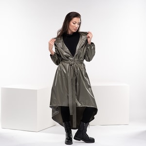 Asymmetrical Oversized Raincoat, Long Cyberpunk Jacket, Hooded ...