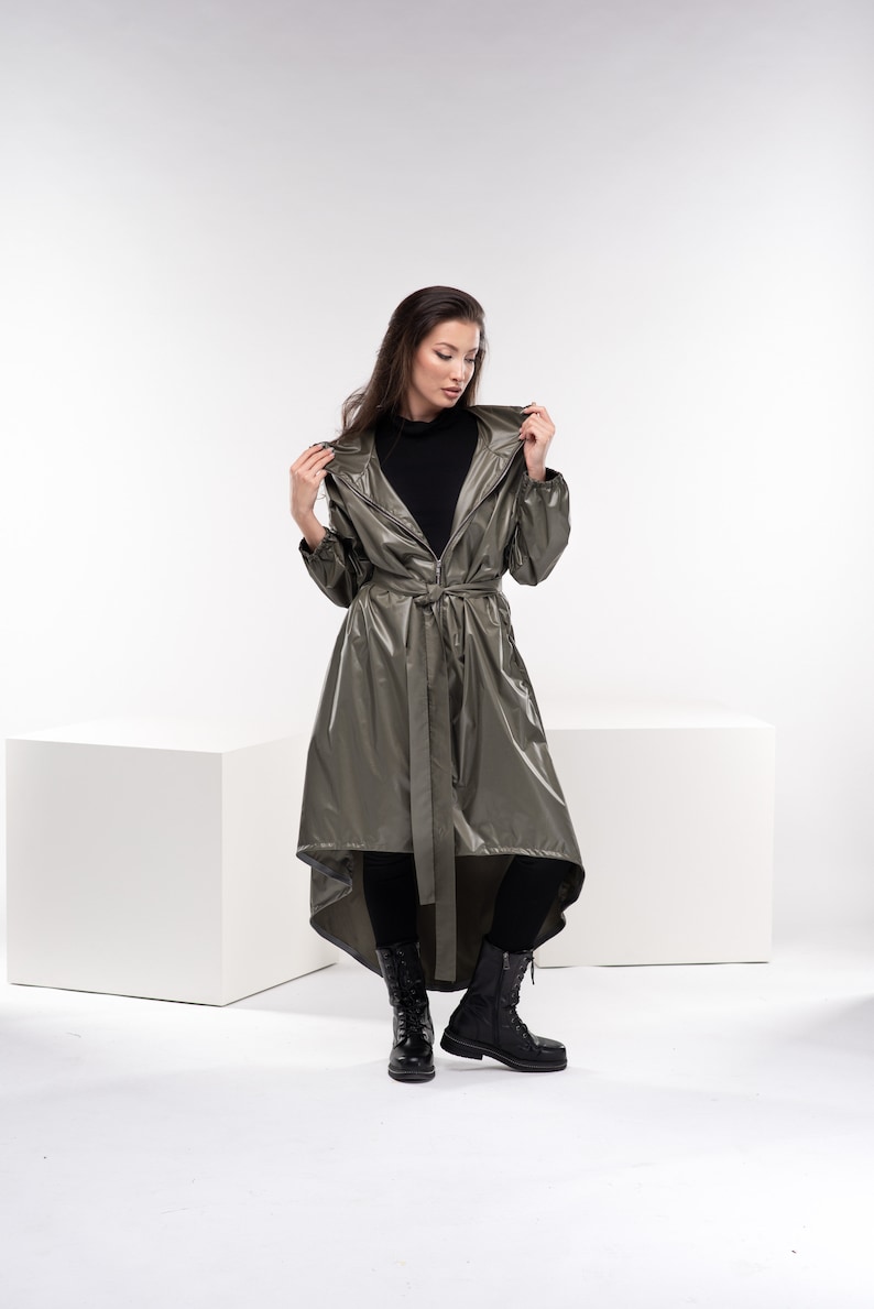 Asymmetrical Oversized Raincoat, Long Cyberpunk Jacket, Hooded ...