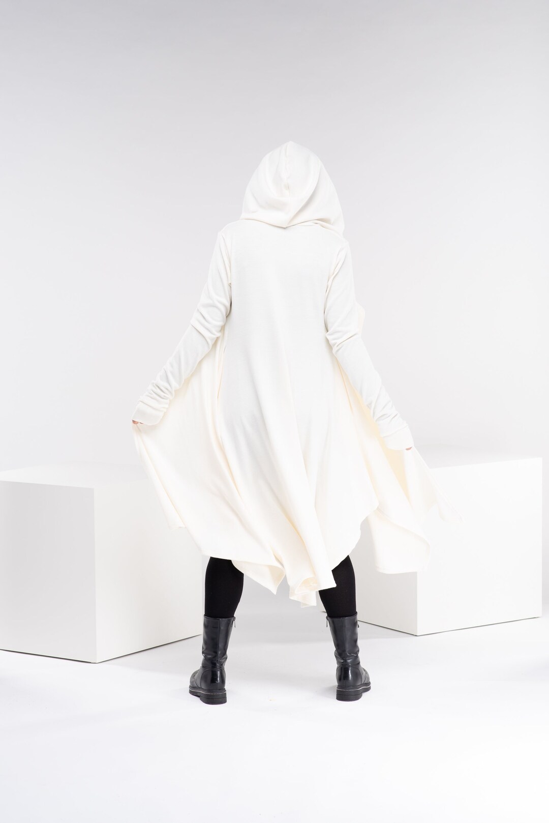 Wool Cloak With Hood, White Plus Size Cape, Hooded Winter Cardigan ...