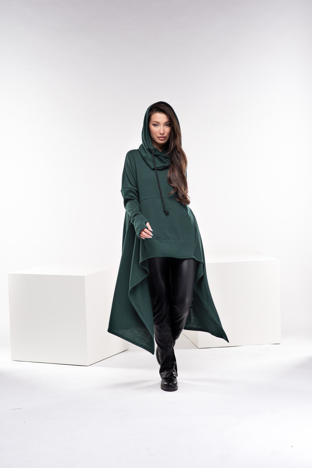 Asymmetrical Plus Size Wool Sweater :long Winter Knit Tunic, Green ...