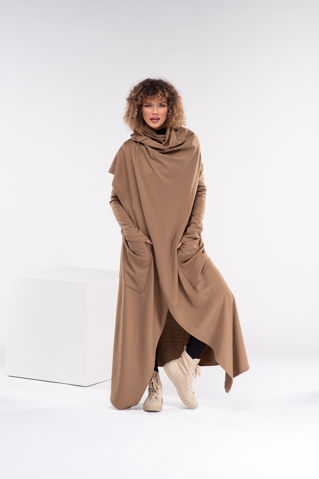 Plus Size Wool Cape, Long Sweater Coat, Knitted Cape Coat, Extra Long ...