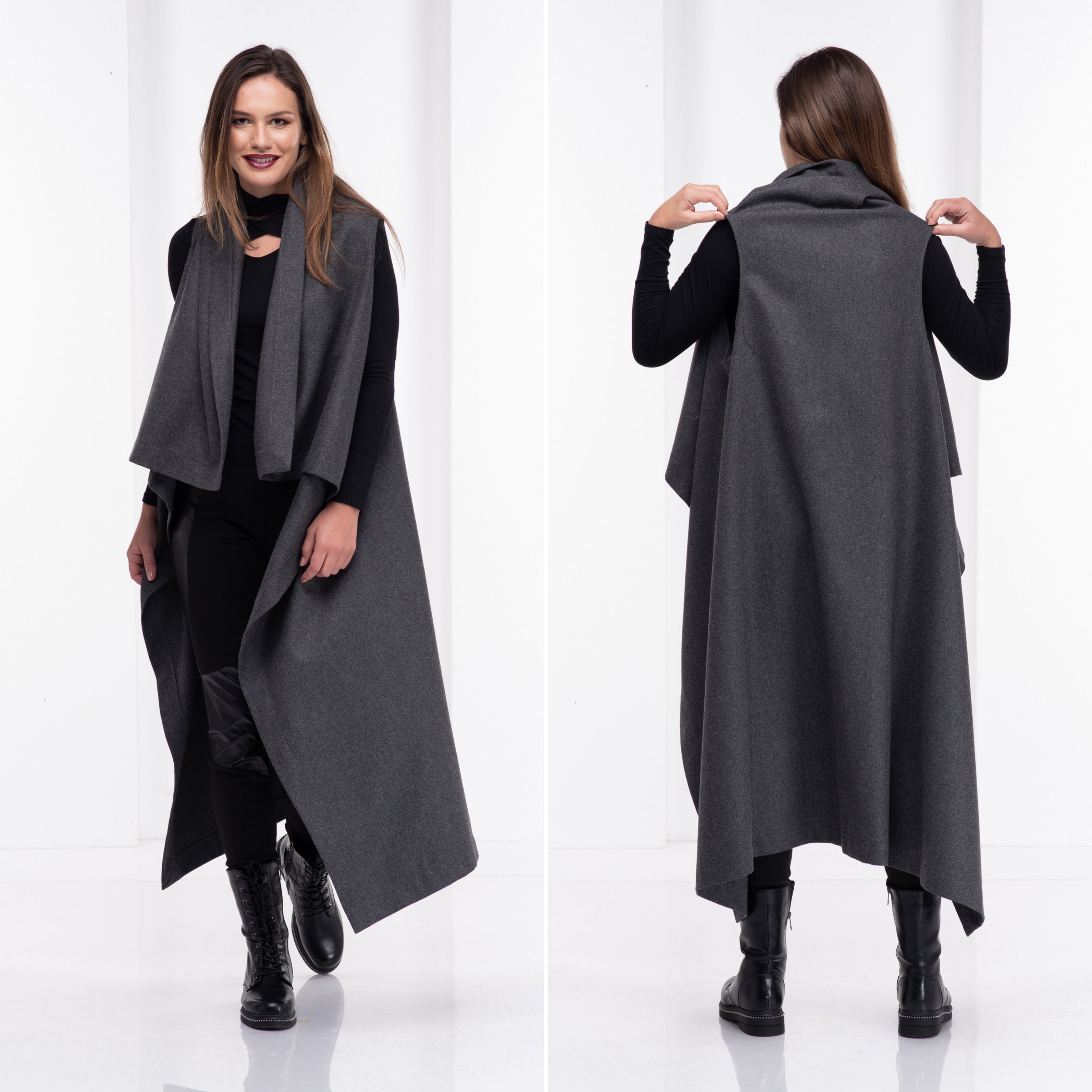 Wool Vest Women Sleeveless Goth Coat Wrap Wool Cardigan | Etsy