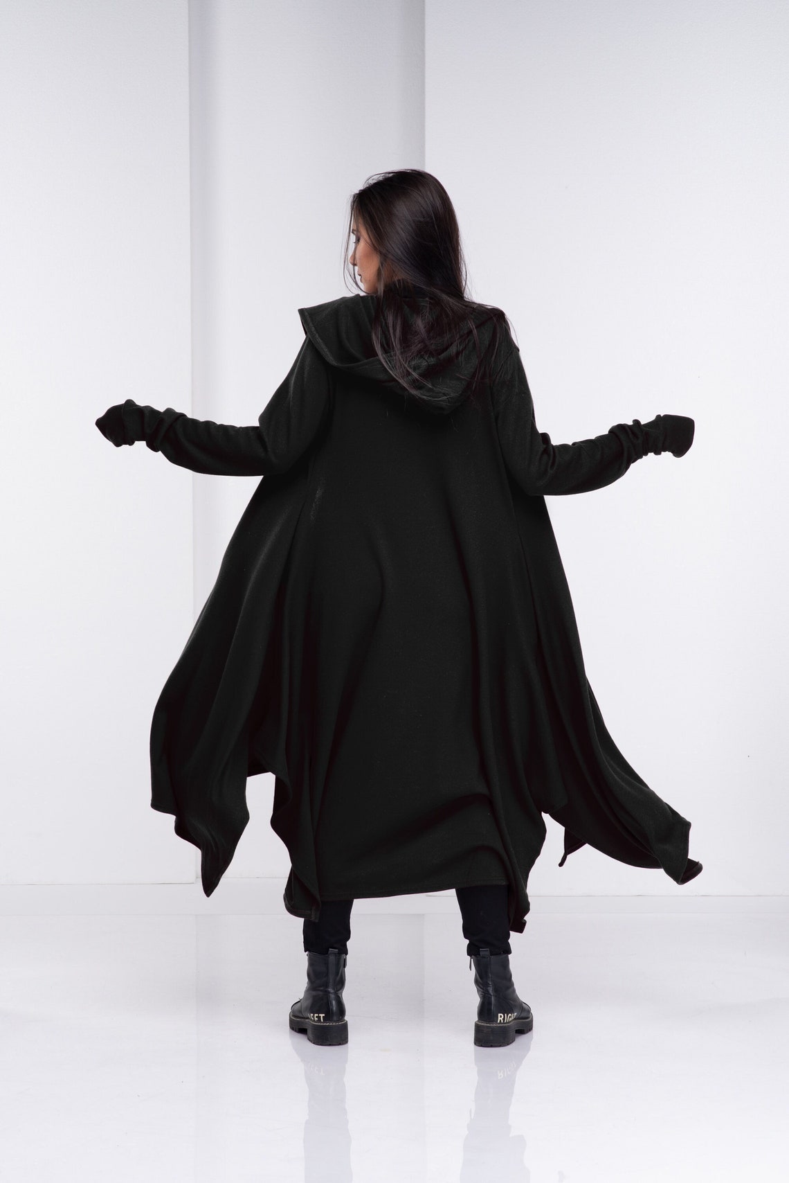 Winter Black Cloak Hooded Gothic Cape Long Asymmetric Coat - Etsy