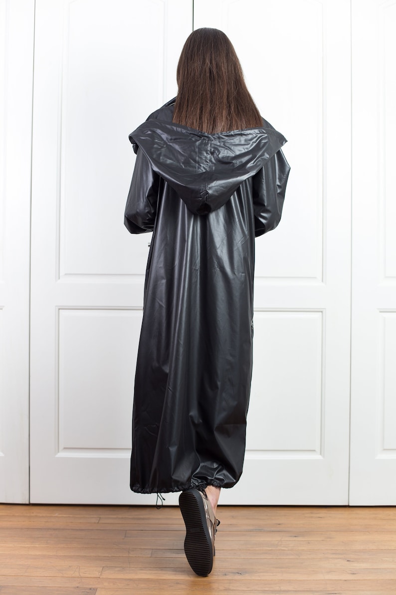 Black Raincoat Women, Cyberpunk Rain Jacket, Hooded Cape Coat, Women ...