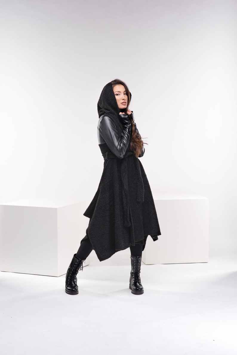 Black Winter Cloak Asymmetrical Wool Cape Coat Hooded - Etsy