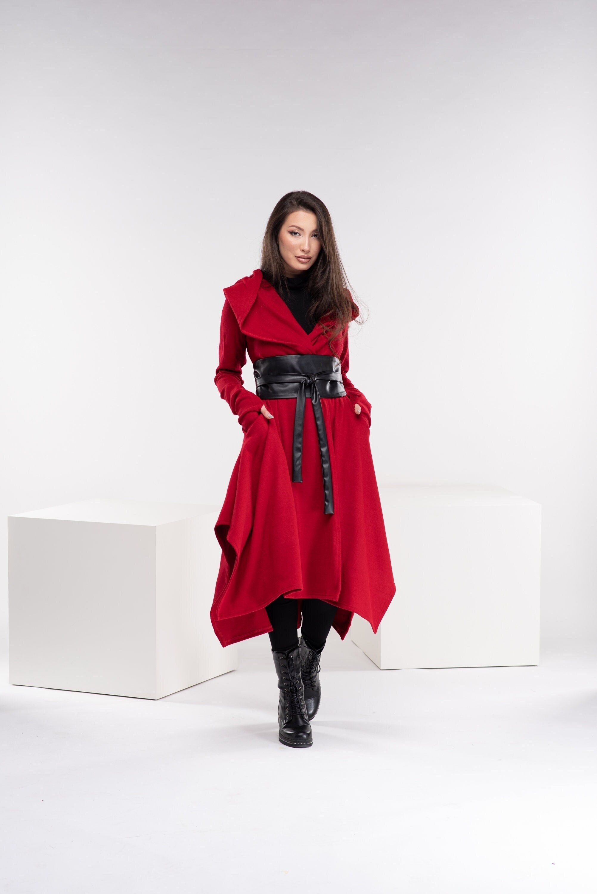 Red Hood Cloak, Fantasy Wool Cape, Witch Cloak, Maxi Open Front ...