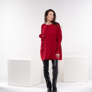 Oversized Red Sweater, Plus Size Knit Tunic, Plus Size Avant Grade ...