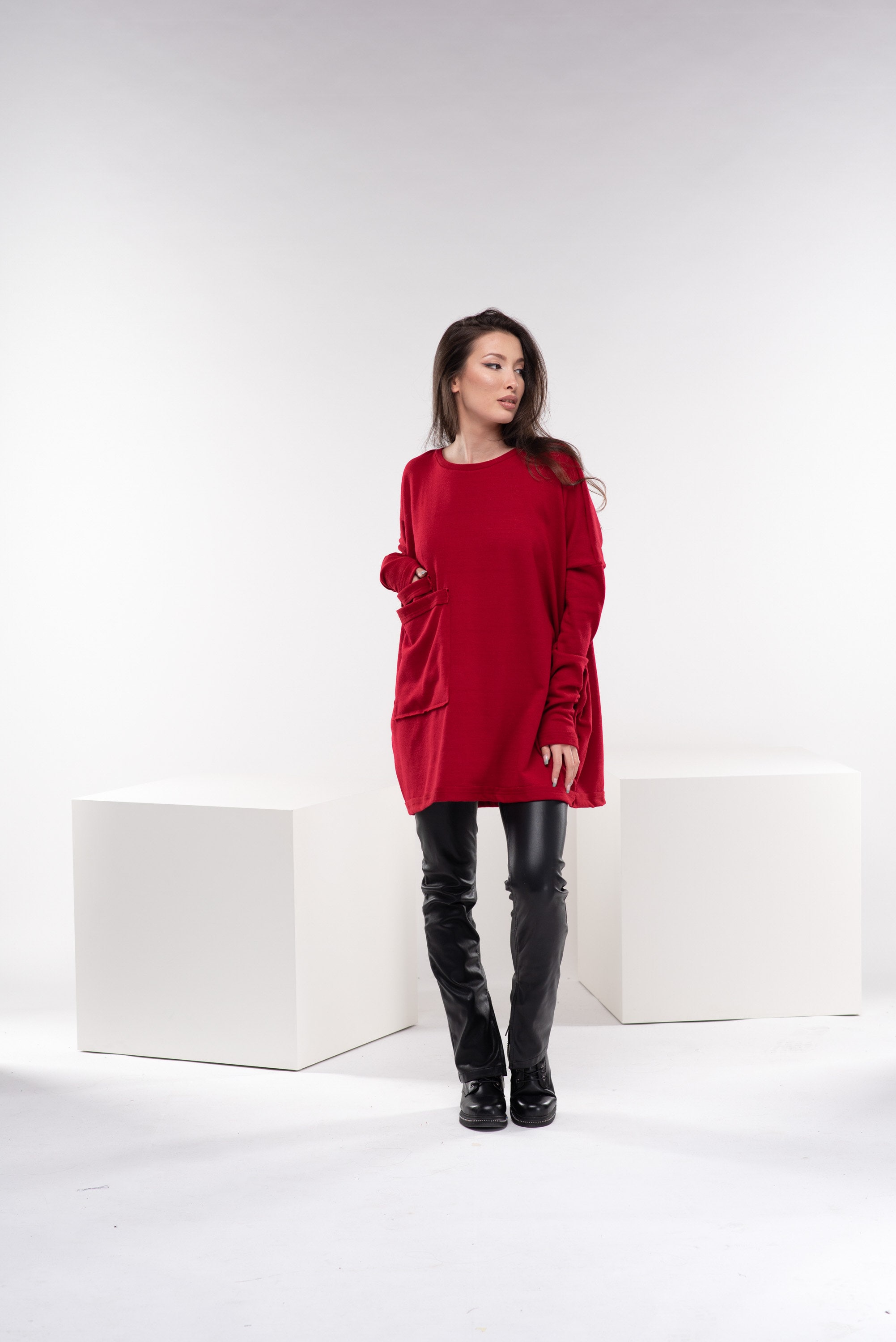 Oversized Red Sweater, Plus Size Knit Tunic, Plus Size Avant Grade ...