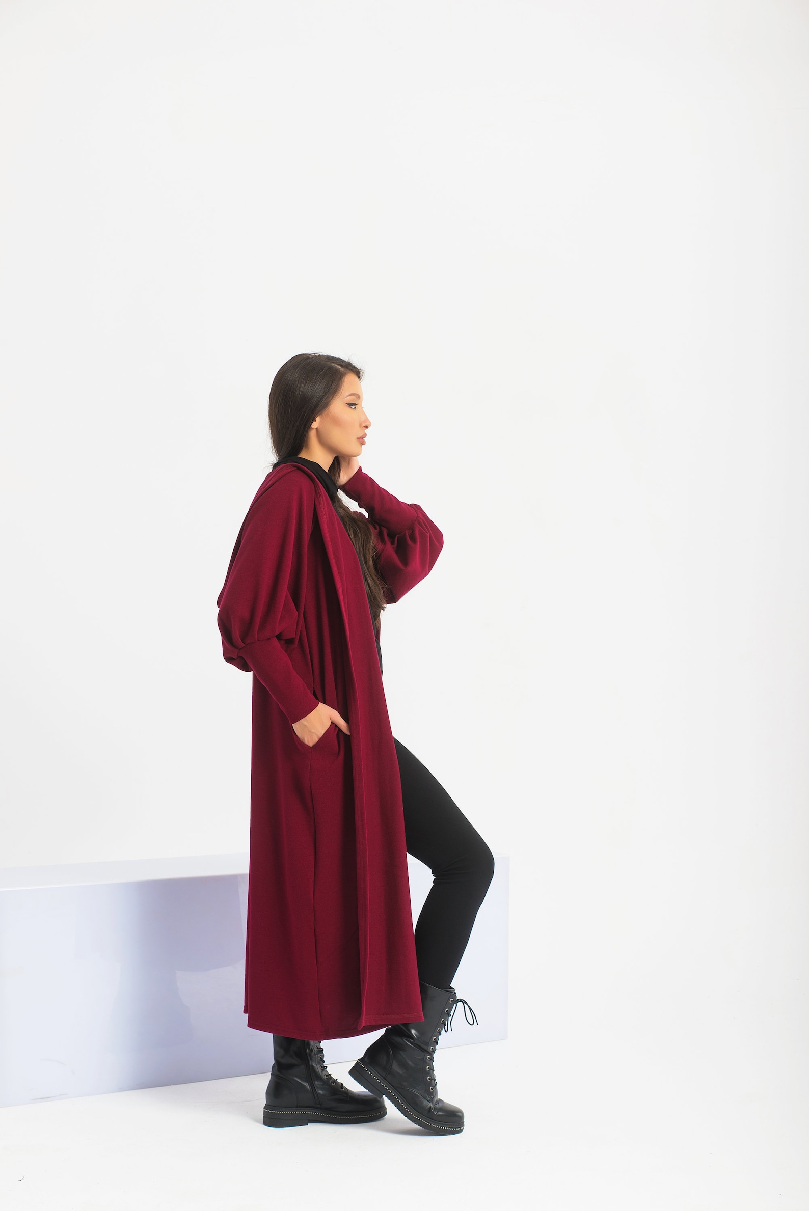 Burgundy Red Medieval Cloak Viking Hood Winter Cape Wool - Etsy