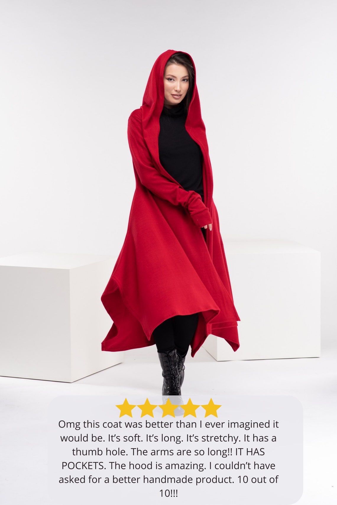 Red Cloak With Hood Witch Wool Cape Long Sweater Coat Elven - Etsy