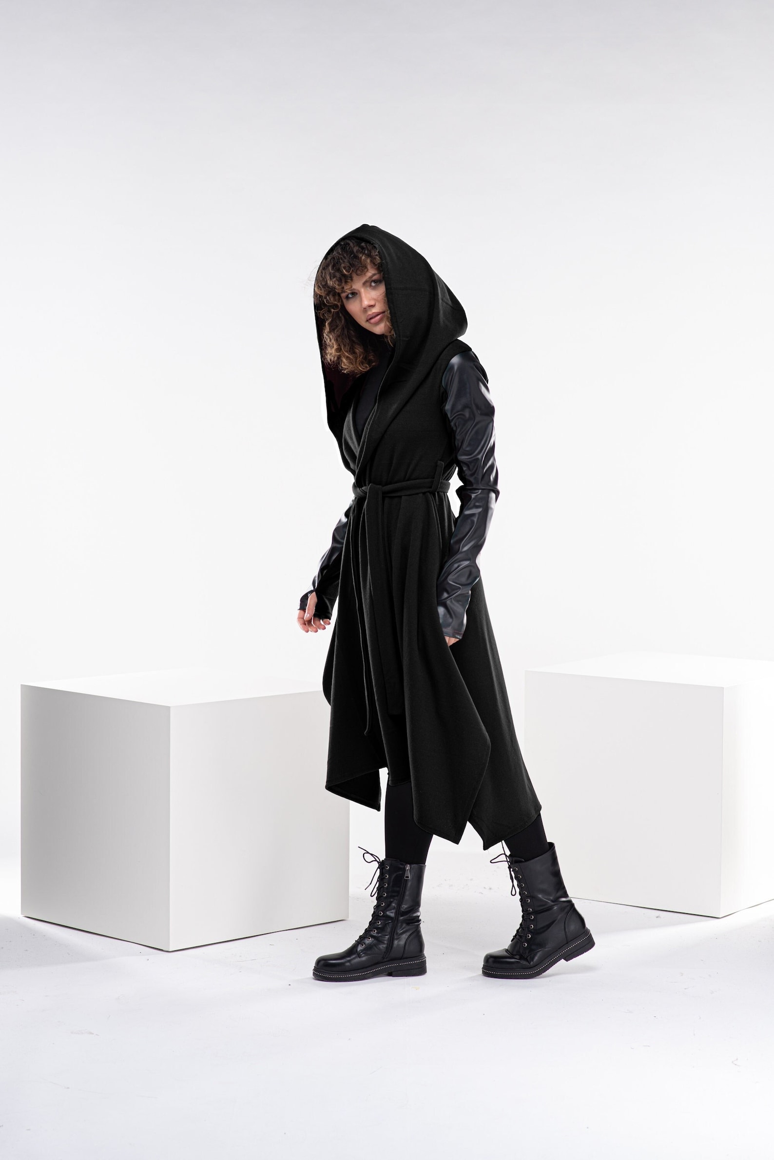 Black Leather Cape, Asymmetrical Wizard Cloak, Gothic Wardrobe, Long ...