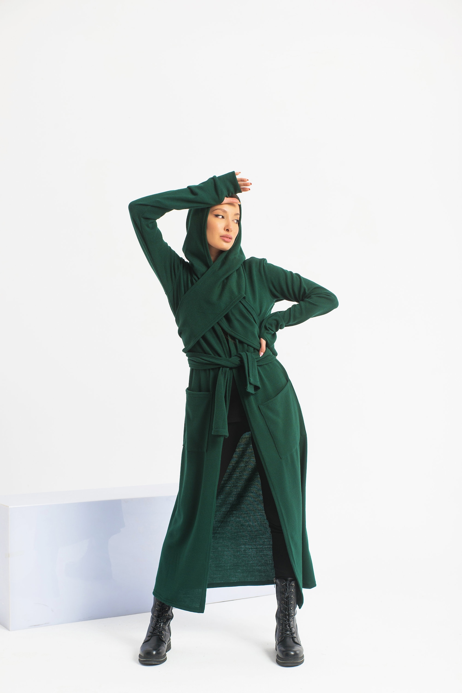 Cyberpunk Cosplay Cape, Green Wool Coat, Gothic Cloak With Hood, Long ...
