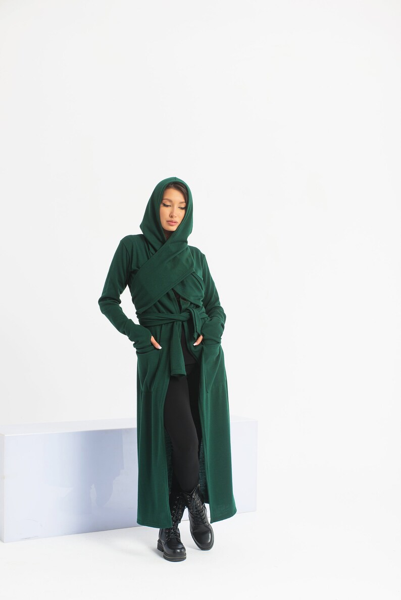 Cyberpunk Cosplay Cape, Green Wool Coat, Gothic Cloak With Hood, Long ...