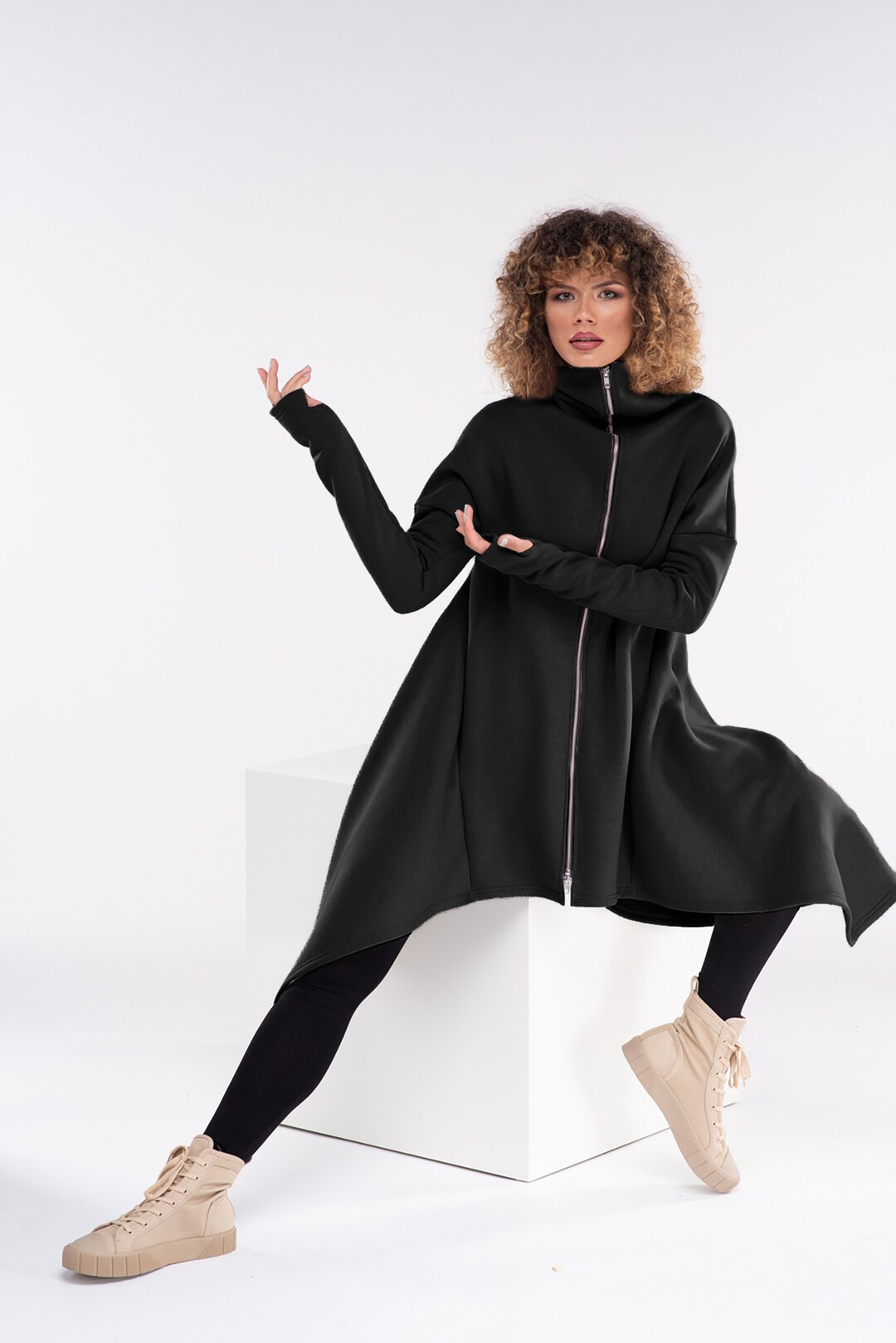 Swing Gothic Coat, Womens Punk Jacket, Asymmetrical Oversized ...