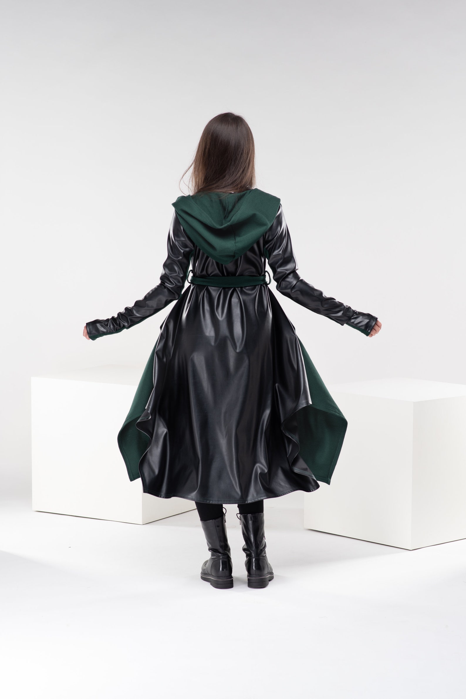 Witch Leather Cloak, Wool Medieval Cloak, Wizard Cape Coat, Long ...
