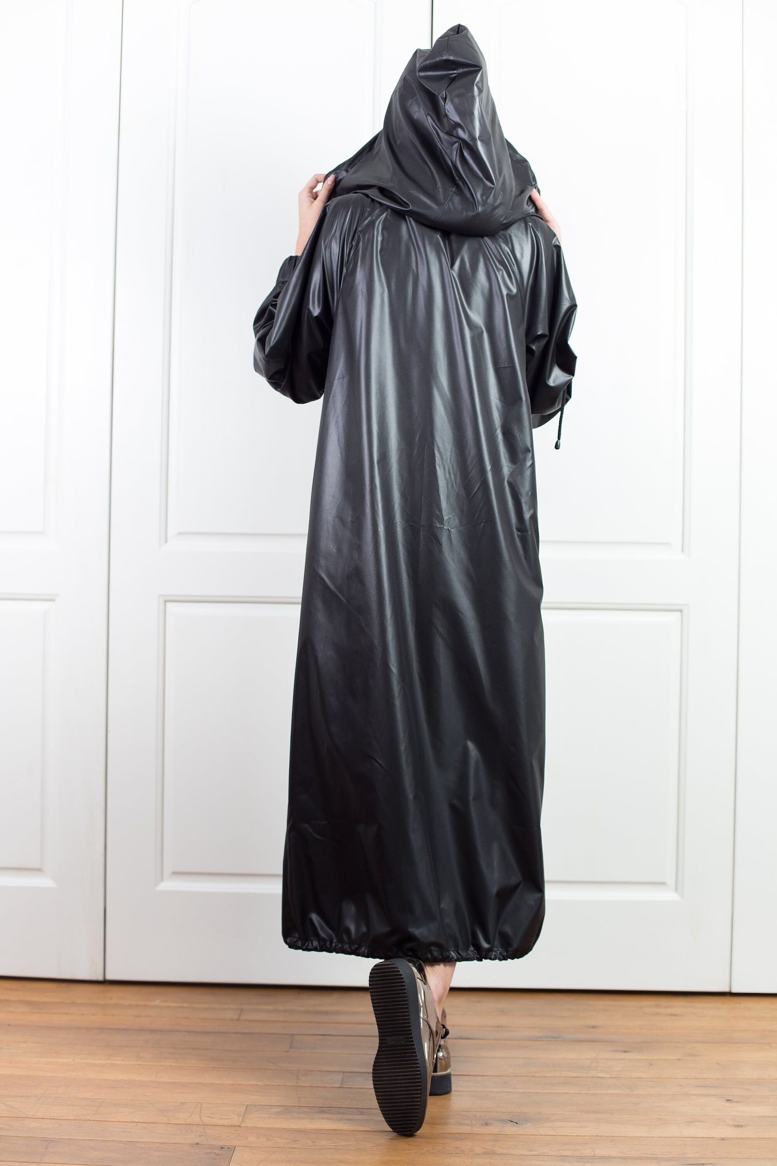 Black Raincoat Women, Cyberpunk Rain Jacket, Hooded Cape Coat, Women ...