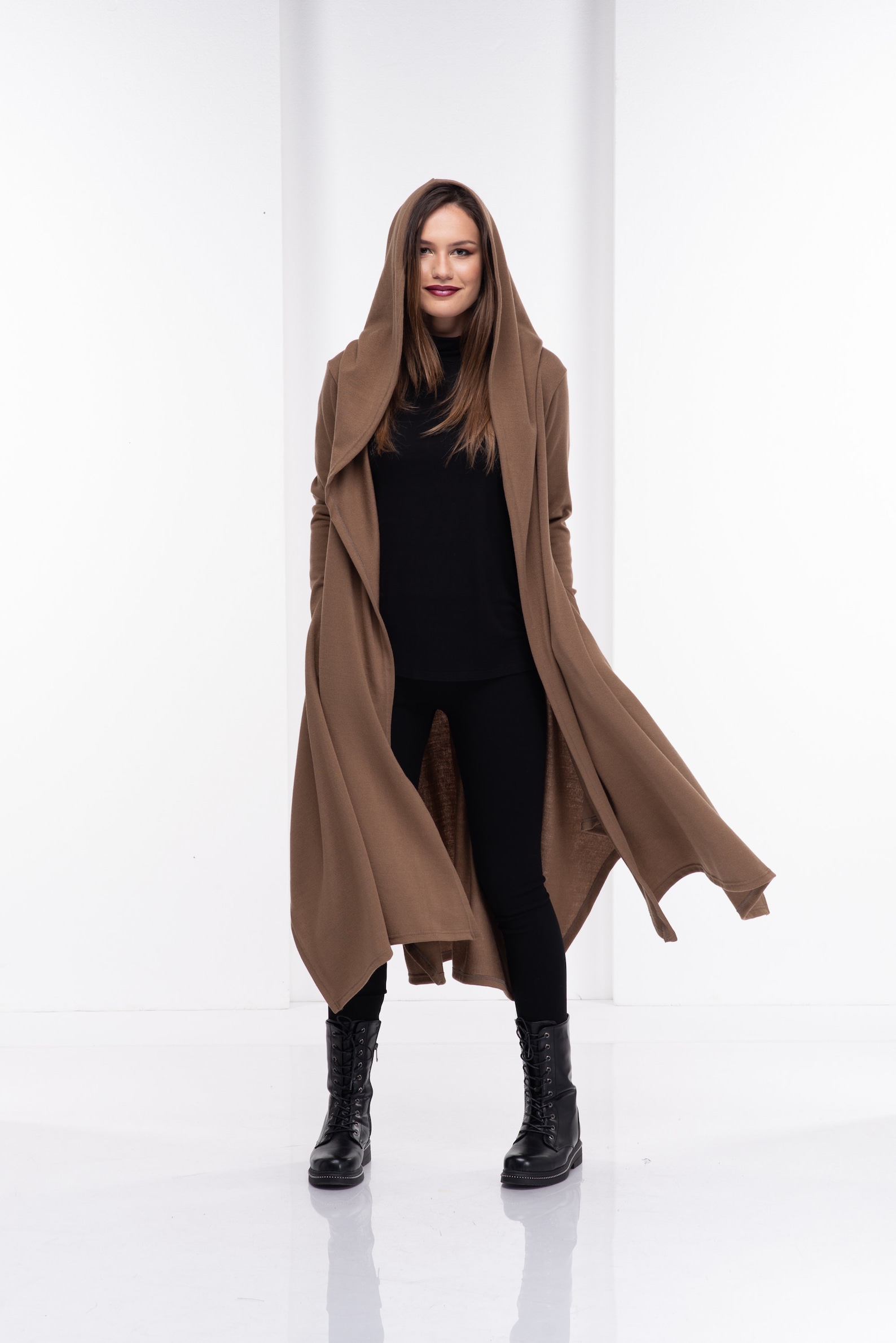 Winter Cloak With Hood, Long Hooded Cape, Wool Sweater Cape Coat ...