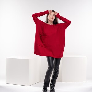 Oversized Red Sweater, Plus Size Knit Tunic, Plus Size Avant Grade ...