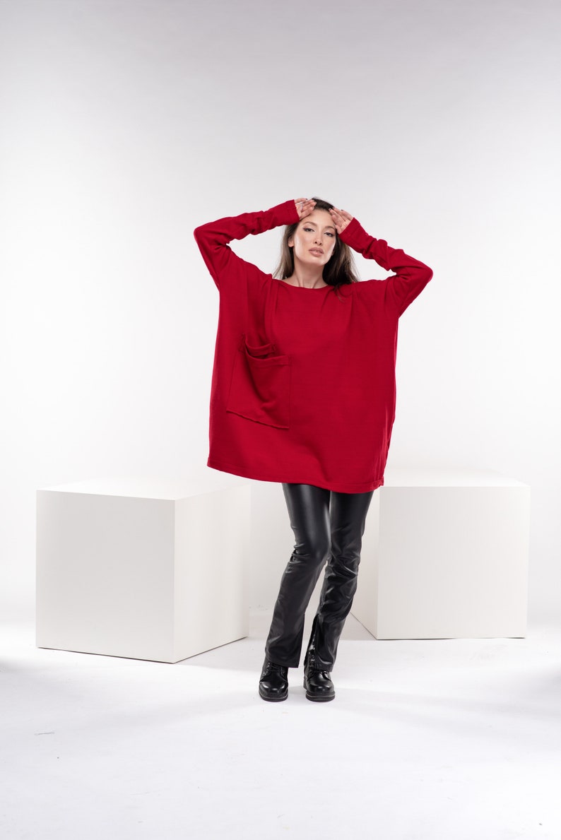 Oversized Red Sweater Plus Size Knit Tunic Plus Size Avant - Etsy