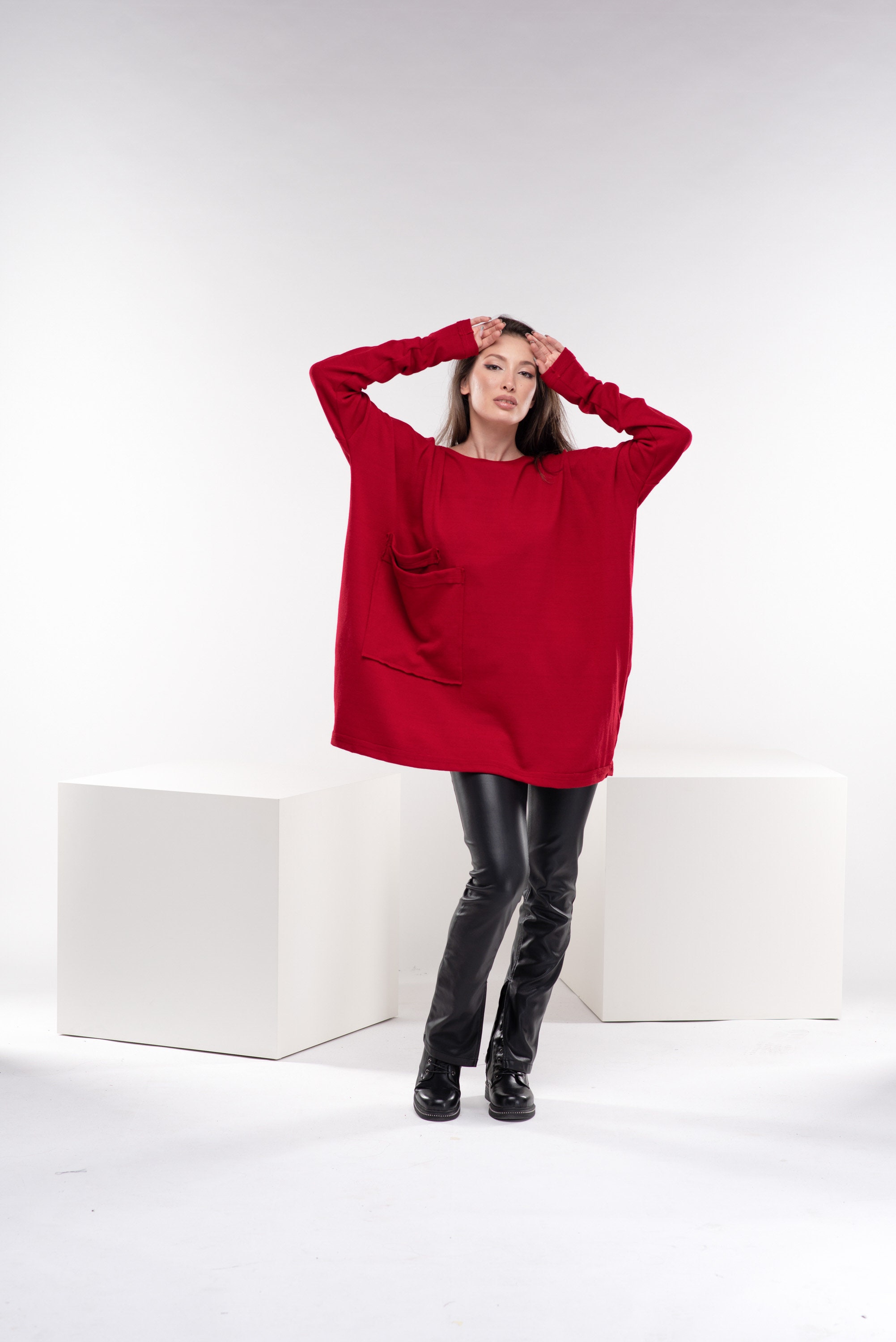 Oversized Red Sweater, Plus Size Knit Tunic, Plus Size Avant Grade ...