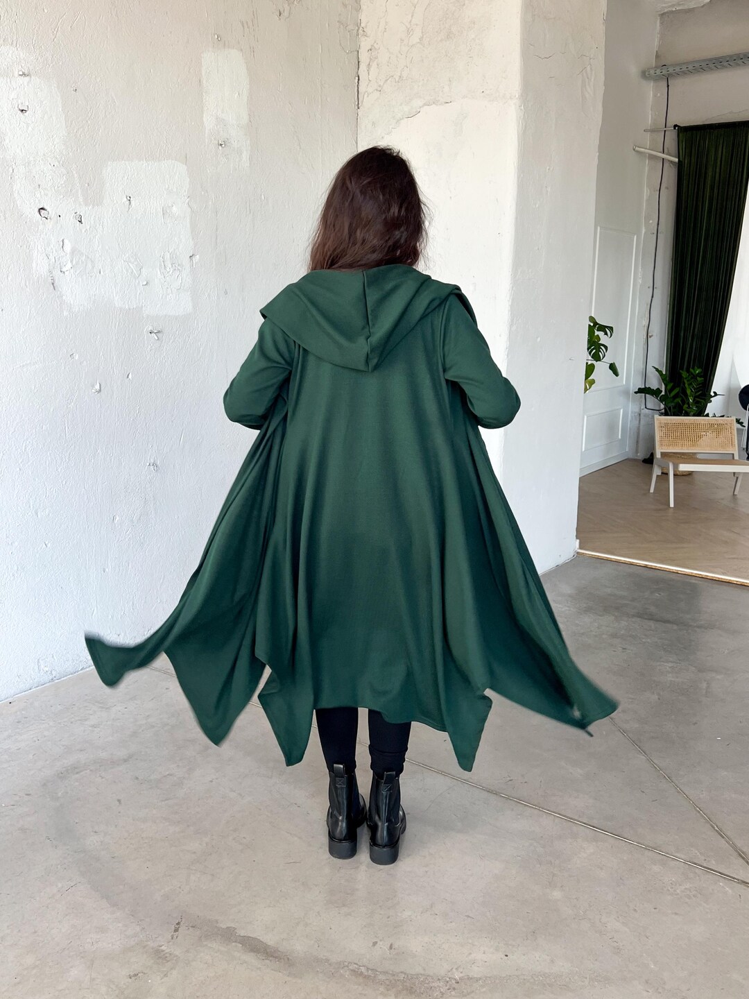 Green Wool Cloak, Cyberpunk Cosplay Robe, Plus Size Maxi Cardigan ...