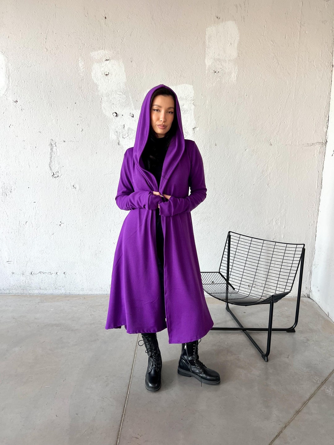 Cyberpunk Cosplay Cloak, Wool Winter Cape, Purple Open Front Cardigan ...