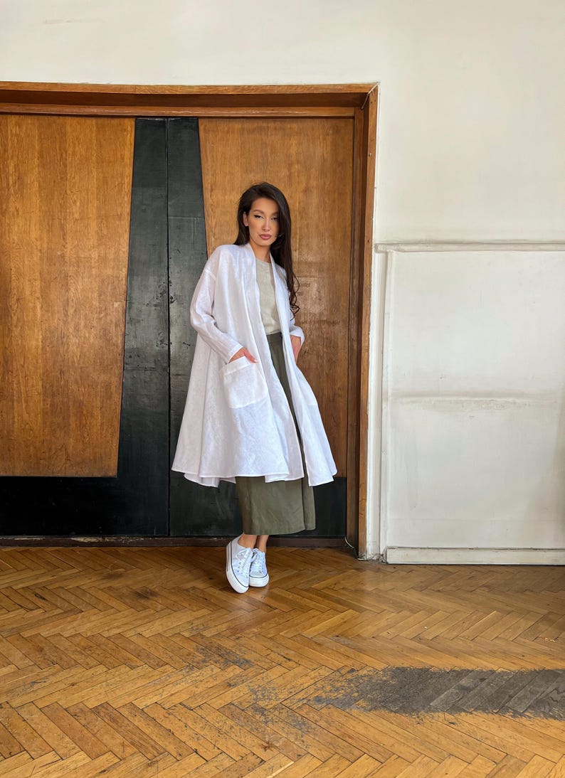 Deep Dark Green Linen Cloak, Plus Size Swing Flax Kimono, Summer Coat ...