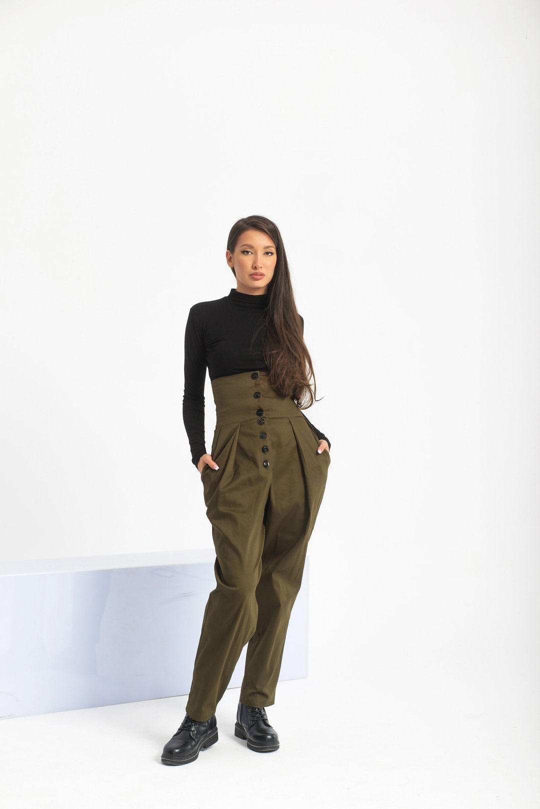 High Waisted Cyberpunk Pants, Steampunk Harem Trousers, Goth Pleated ...