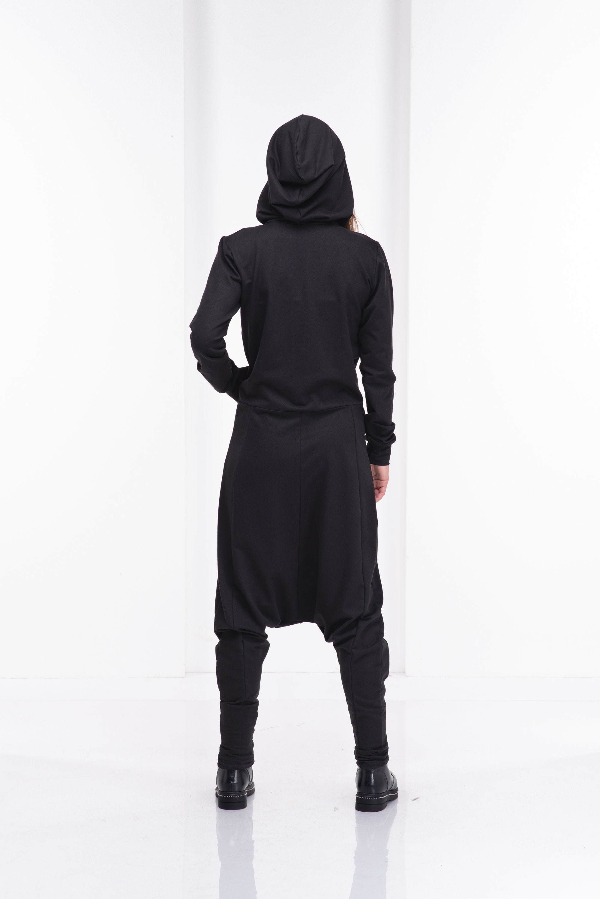 Black Cotton Jumpsuit Women Hooded Harem Jumpsuit Plus Size - Etsy
