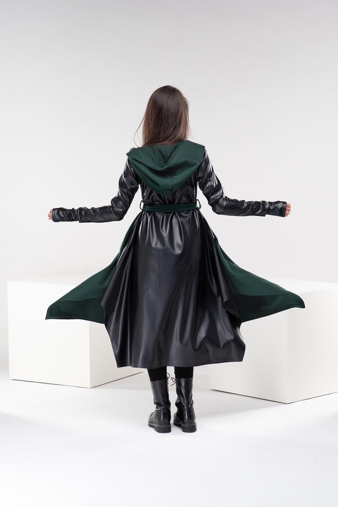 Witch Leather Cloak, Wool Medieval Cloak, Wizard Cape Coat, Long ...