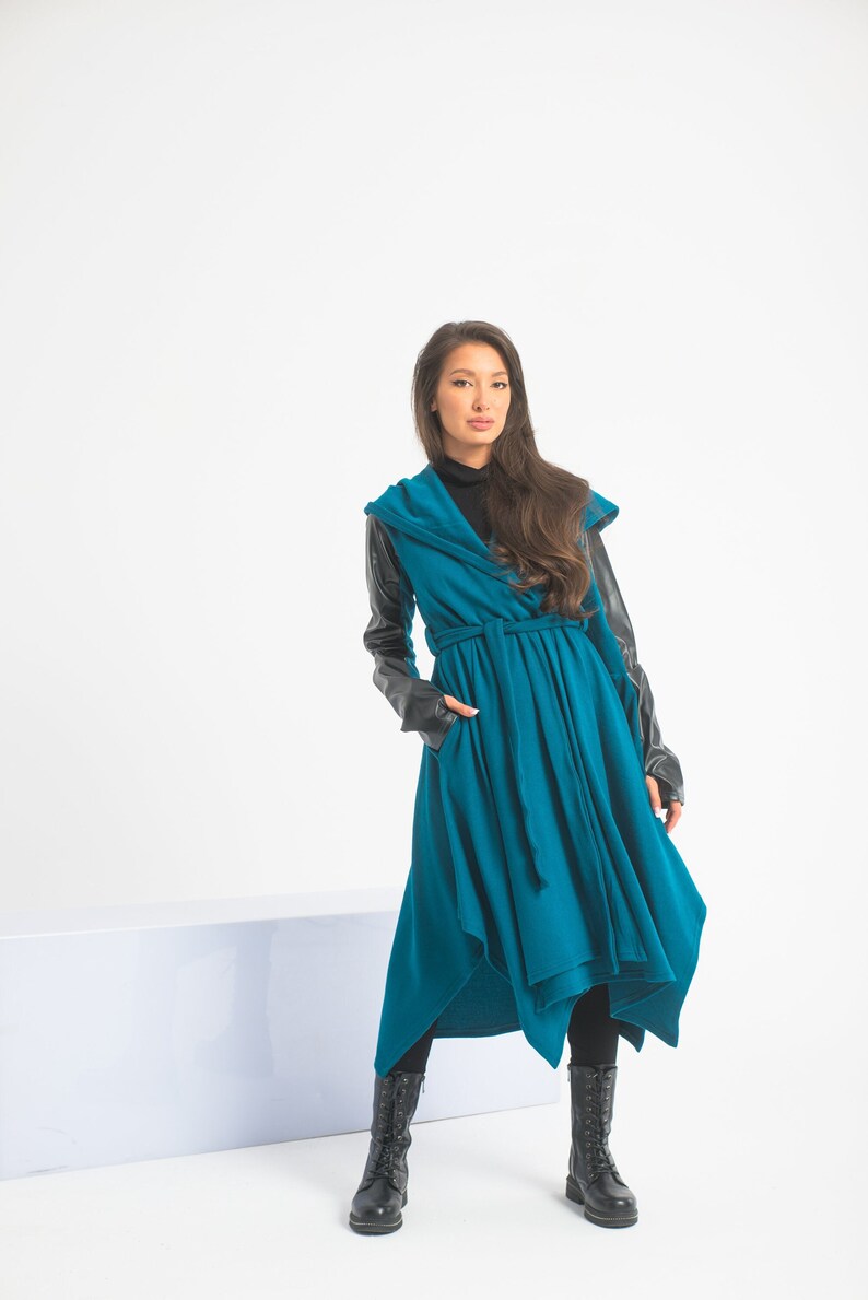 Wool Cloak With Hood, Asymmetrical Techwear Cape, Witch Wizard Cloak ...