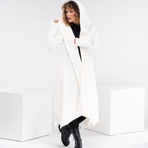 Wool Cloak With Hood, White Plus Size Cape, Hooded Winter Cardigan ...
