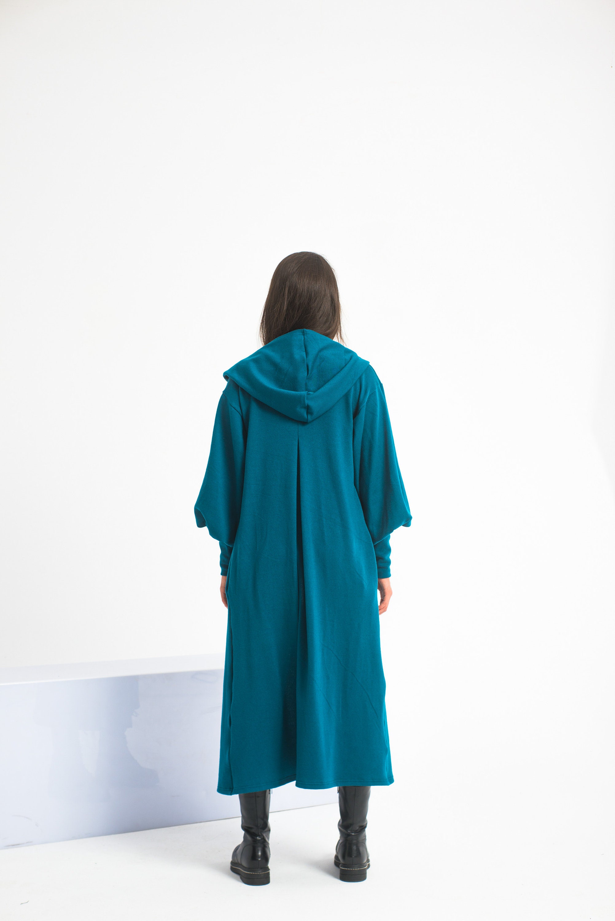 Long Hooded Cardigan, Puff Sleeve Cape Coat, Viking Hood Wool Cape ...